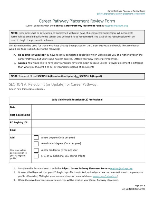 Career Pathway Placement Review Form - The Pennsylvania Key