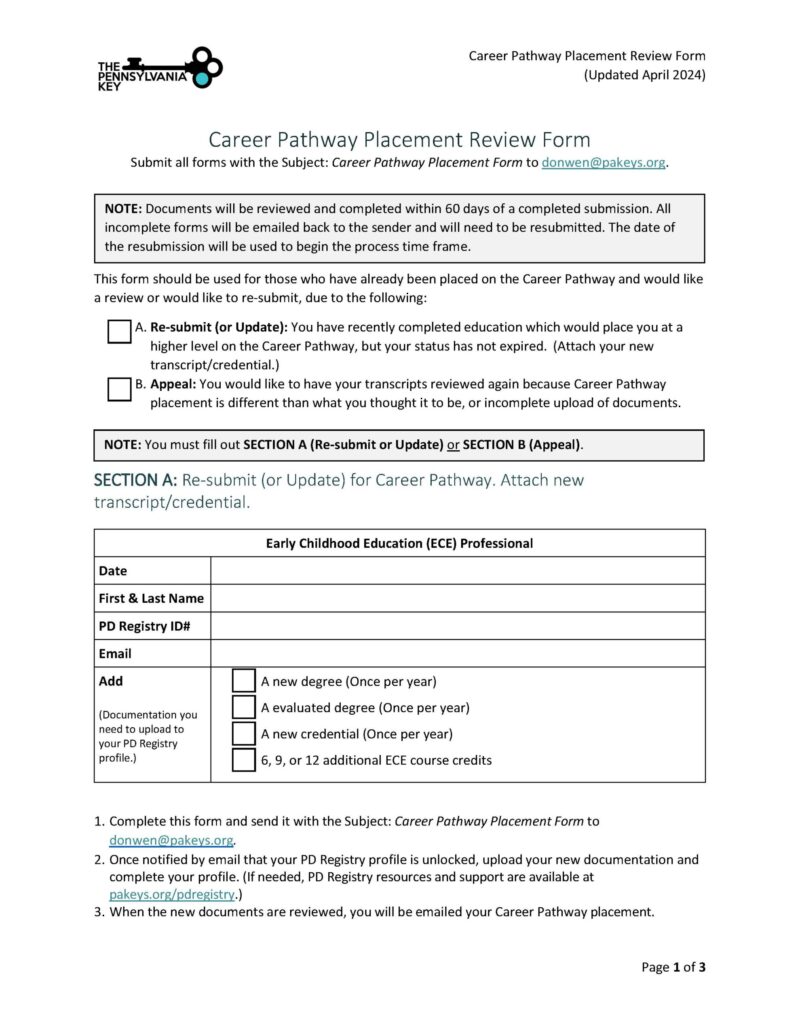 Career Pathway Placement Review Form - The Pennsylvania Key