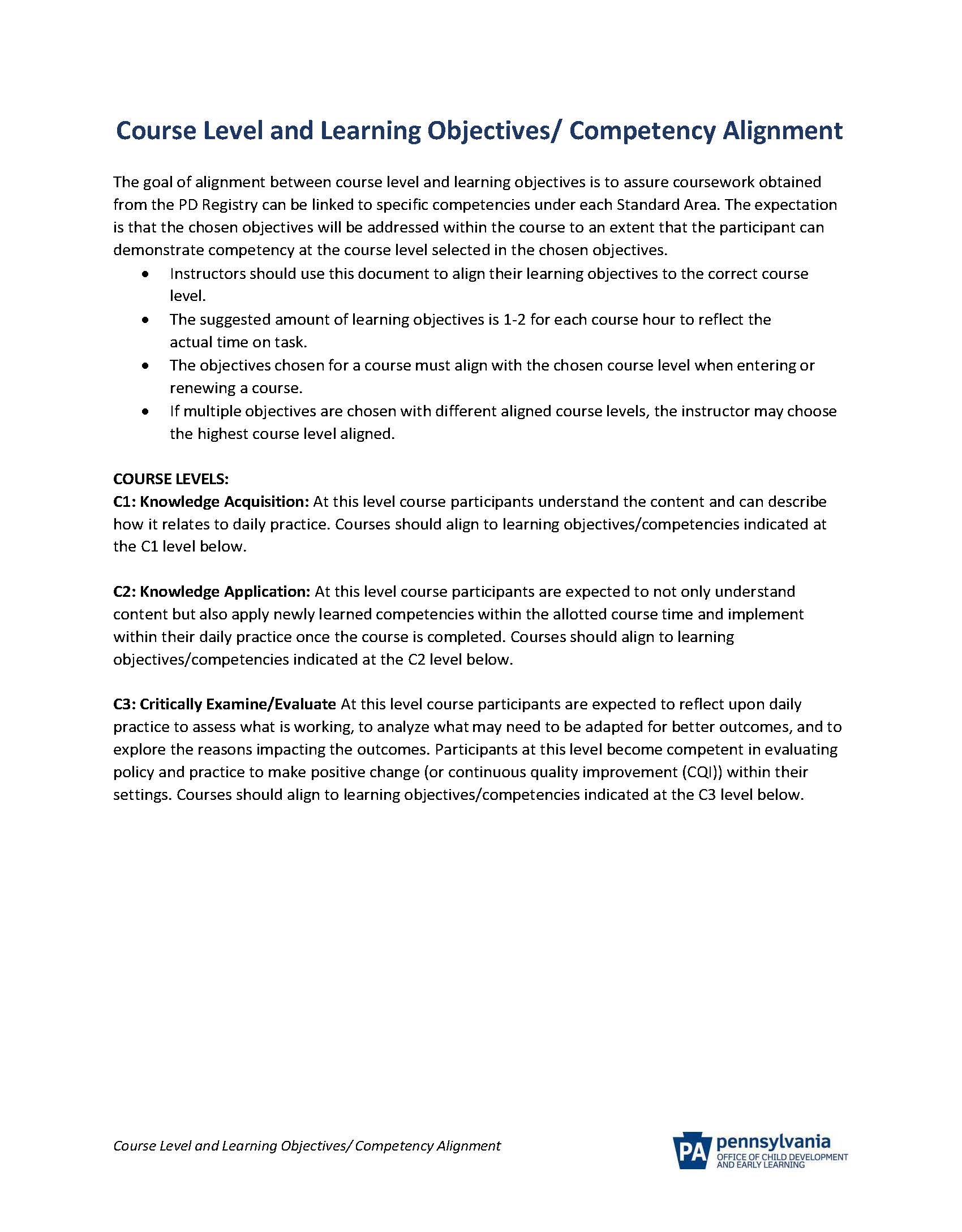 Course Level and Learning Objectives/ Competency Alignment - The ...