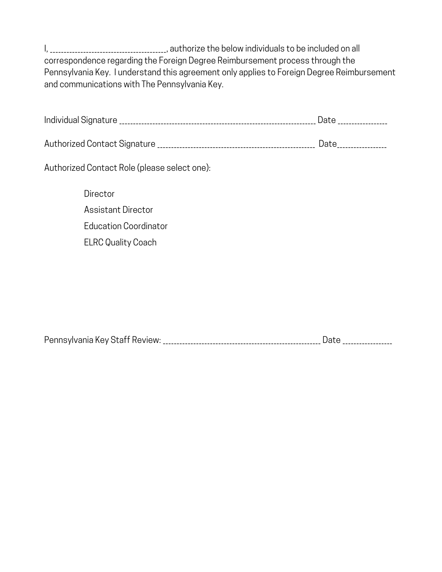 Foreign Degree Evaluation Reimbursement Authorization Form - The Pennsylvania Key