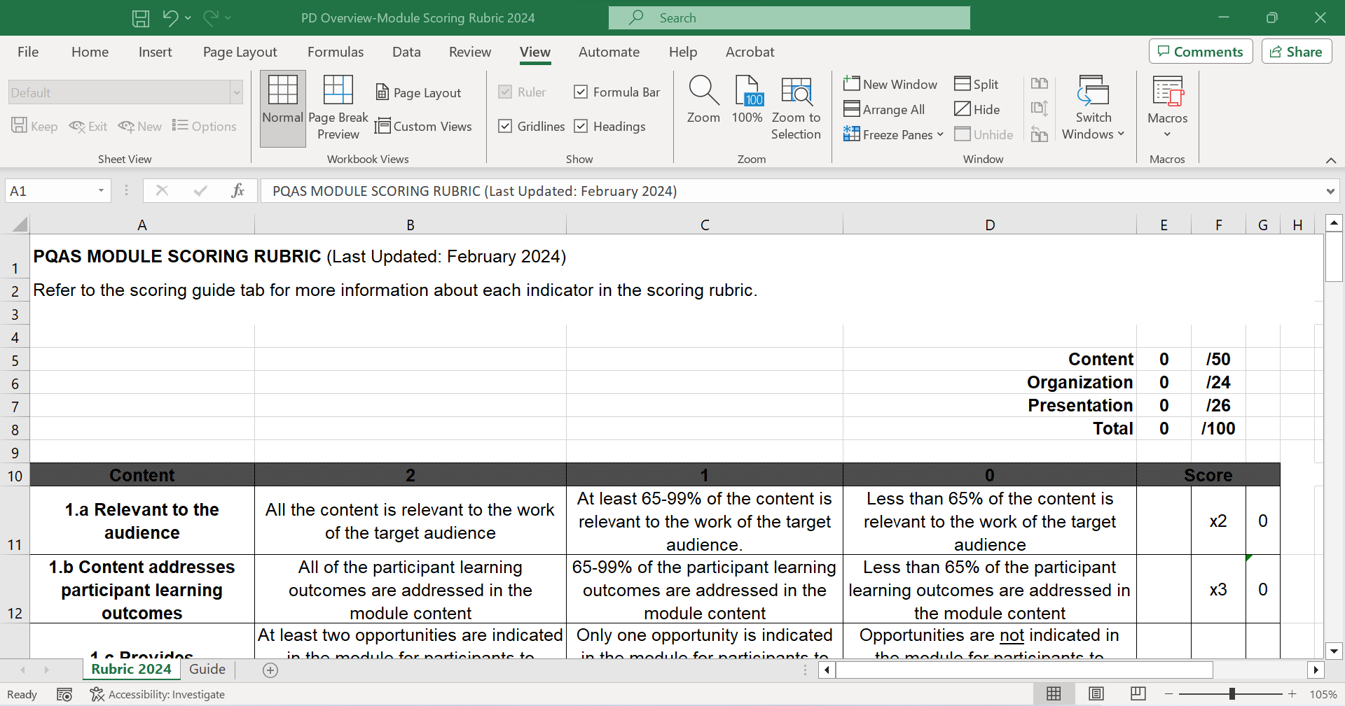 Professional Development (PD) Overview/Module – Scoring Rubric - The Pennsylvania Key