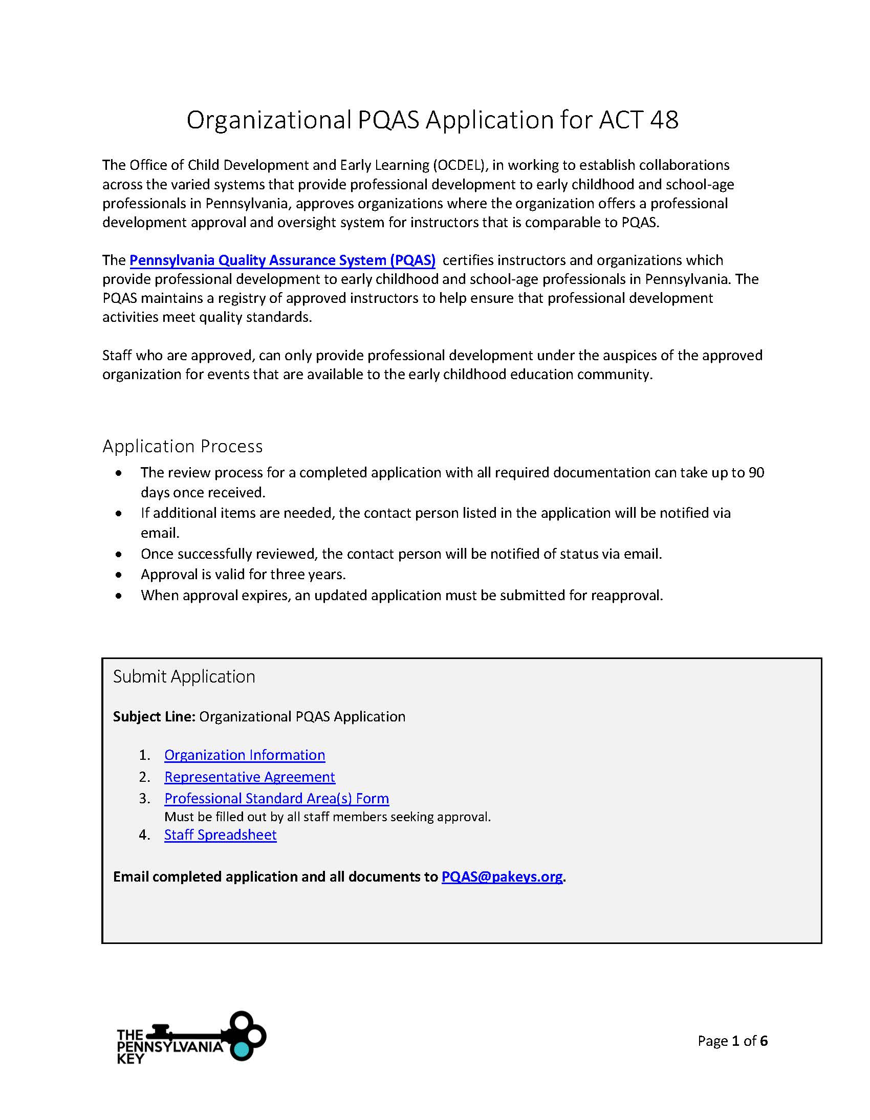 Organizational PQAS Application - The Pennsylvania Key