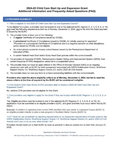 Child Care Start Up and Expansion Grant Additional Information and FAQ ...