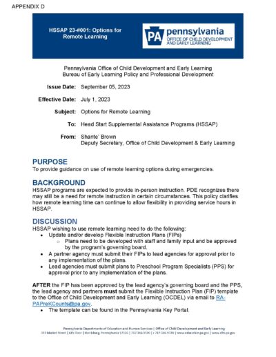 PA Pre-K Counts (PKC)/Head Start Supplemental Assistance Program (HSSAP ...