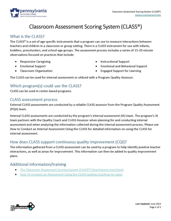 Classroom Assessment Scoring System (CLASS) - The Pennsylvania Key