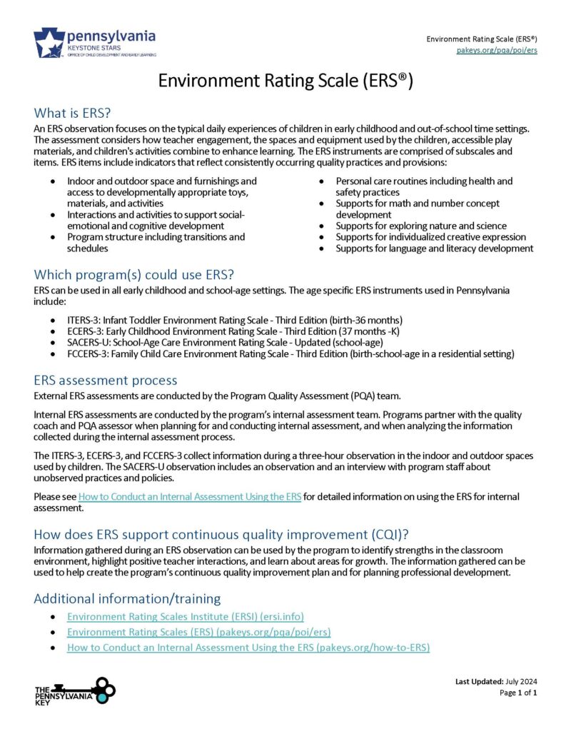 Environment Rating Scales (ERS®) - The Pennsylvania Key