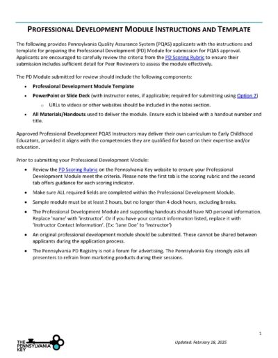 Professional Development Module Instructions and Template - The ...
