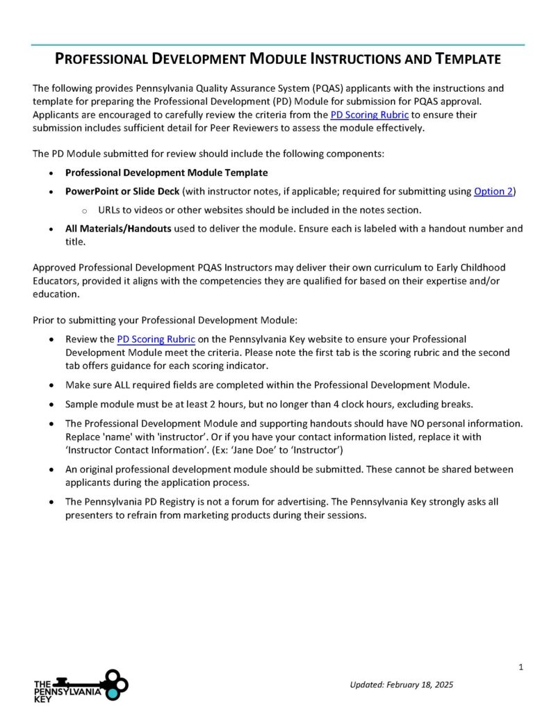 Professional Development Module Instructions and Template - The Pennsylvania Key