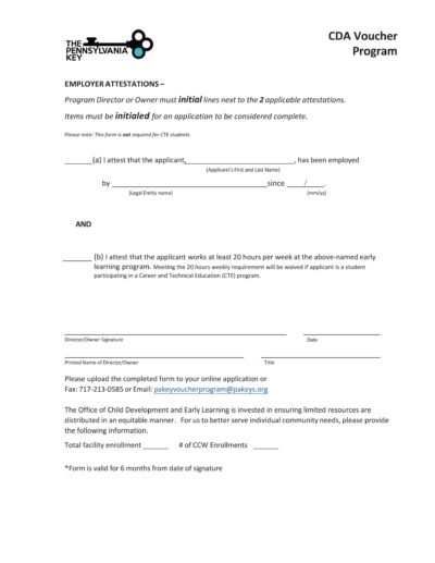 CDA Voucher Employer Attestation Form - The Pennsylvania Key