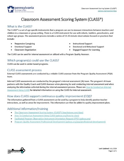 Classroom Assessment Scoring System (CLASS) - The Pennsylvania Key