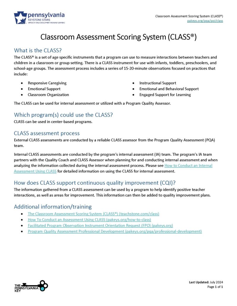 Classroom Assessment Scoring System (CLASS) - The Pennsylvania Key