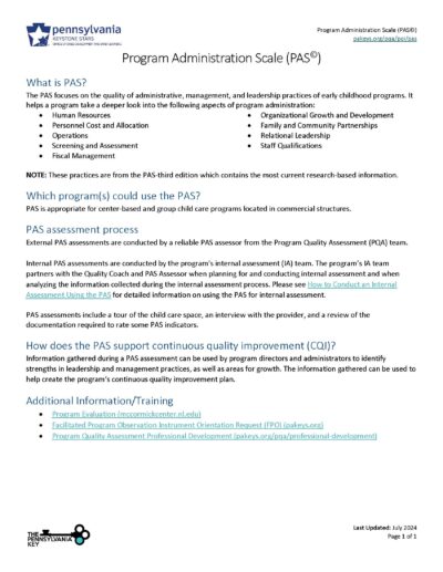 Program Administration Scale (PAS) - The Pennsylvania Key