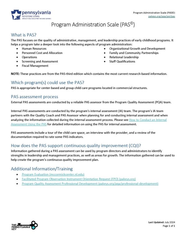 Program Administration Scale (PAS) - The Pennsylvania Key