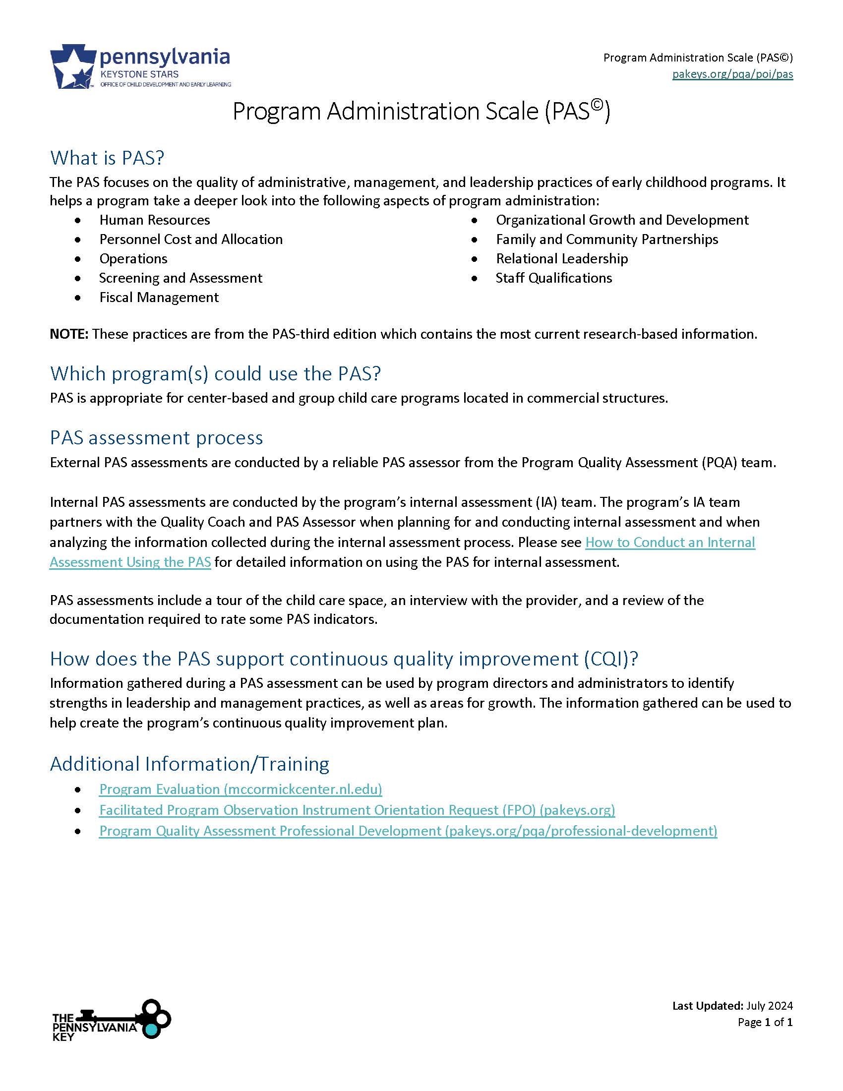 Program Administration Scale (PAS) - The Pennsylvania Key