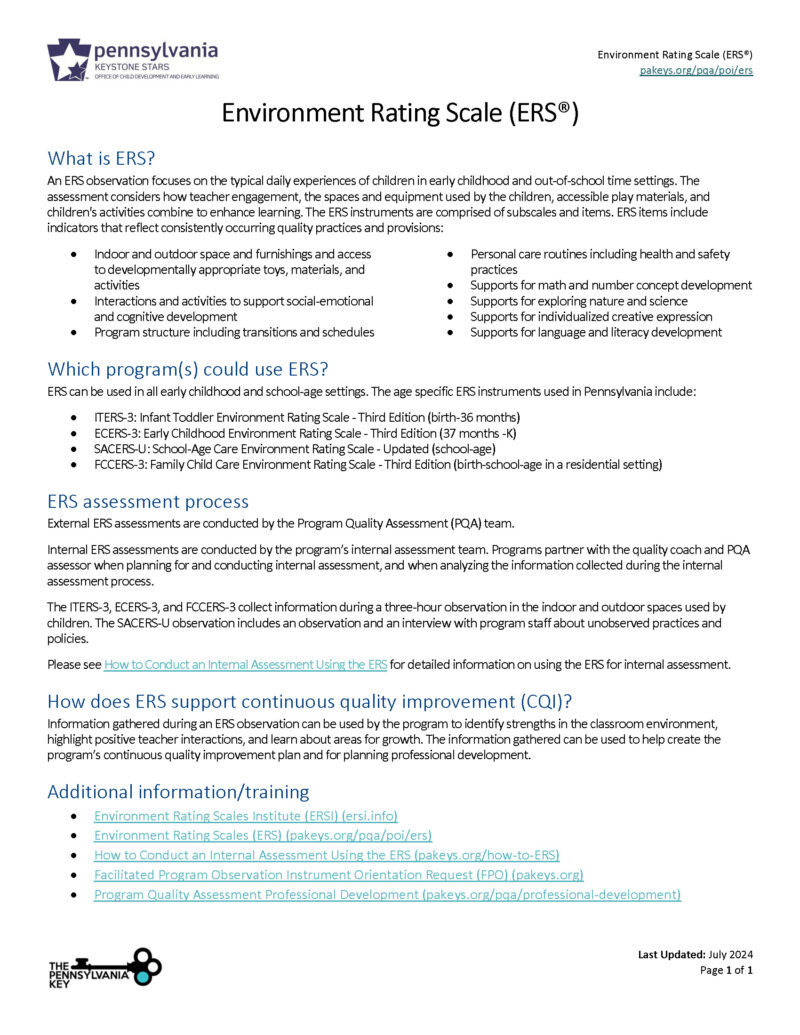 Environment Rating Scales (ERS®) - The Pennsylvania Key